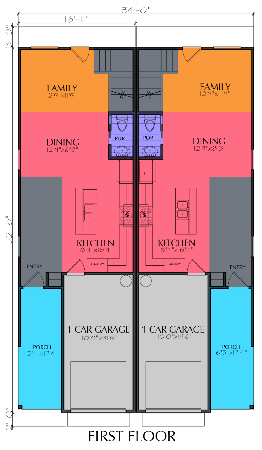 Affordable Two Story Duplex Home Plan