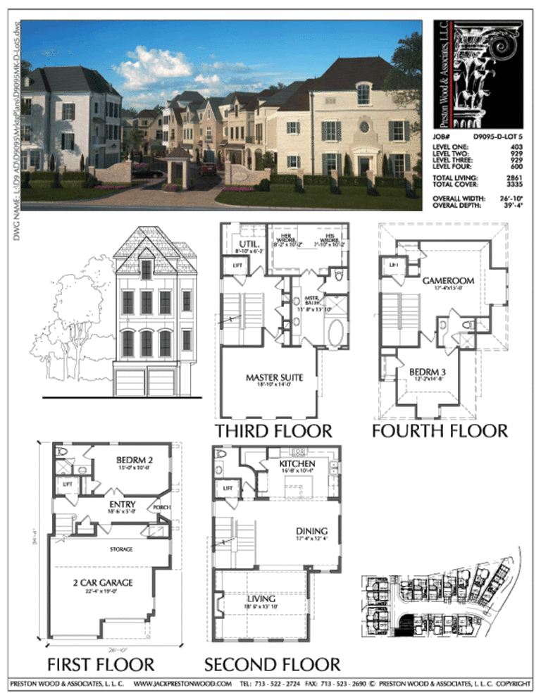 Urban Townhome Floor Plans, Town House Development, Row House Construc