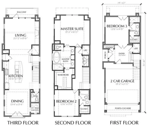 Urban Townhome Floor Plans, Town House Development, Row House Construc