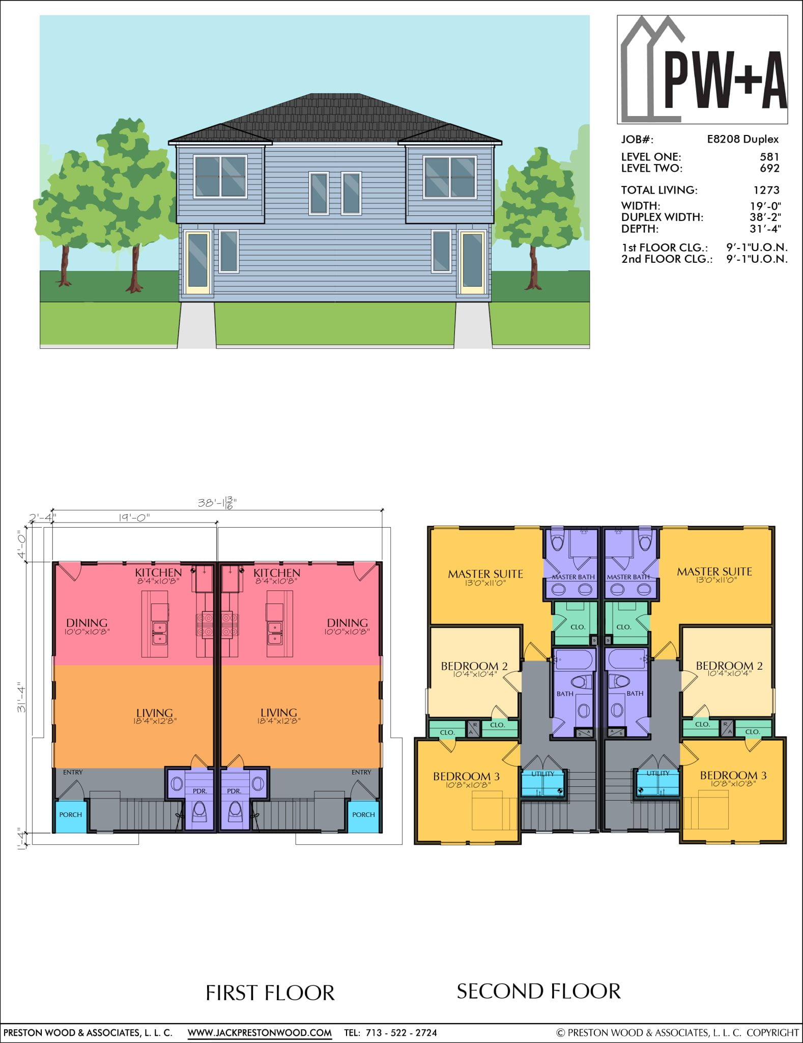 Two Story Small Home Plan E8208 A1.1 Duplex - Jack Preston Wood